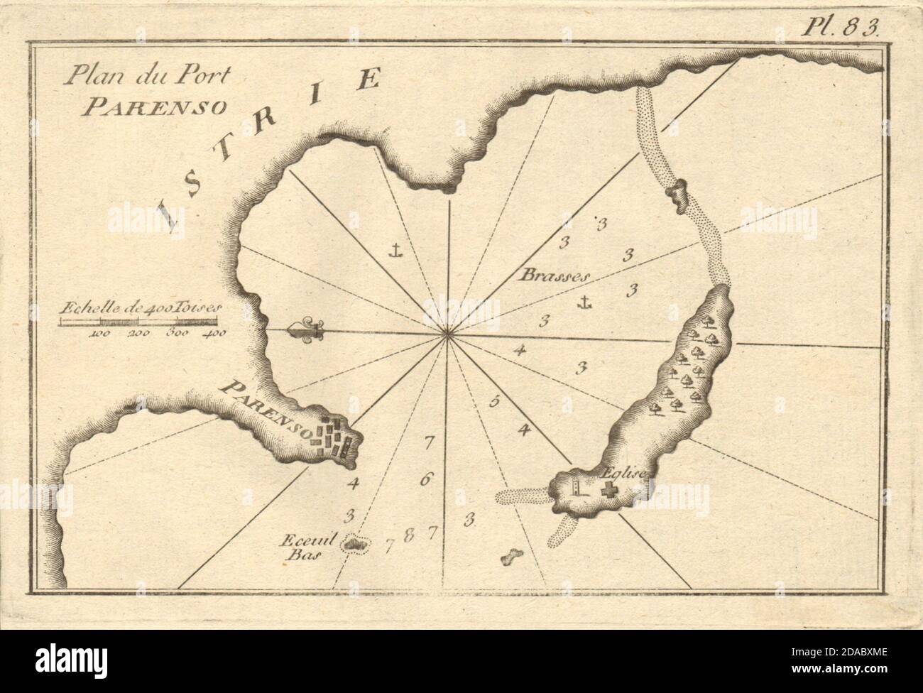 Plan du Port Parenso, Istrie. Port & Town of Porec, Istria. Poreč. ROUX ...