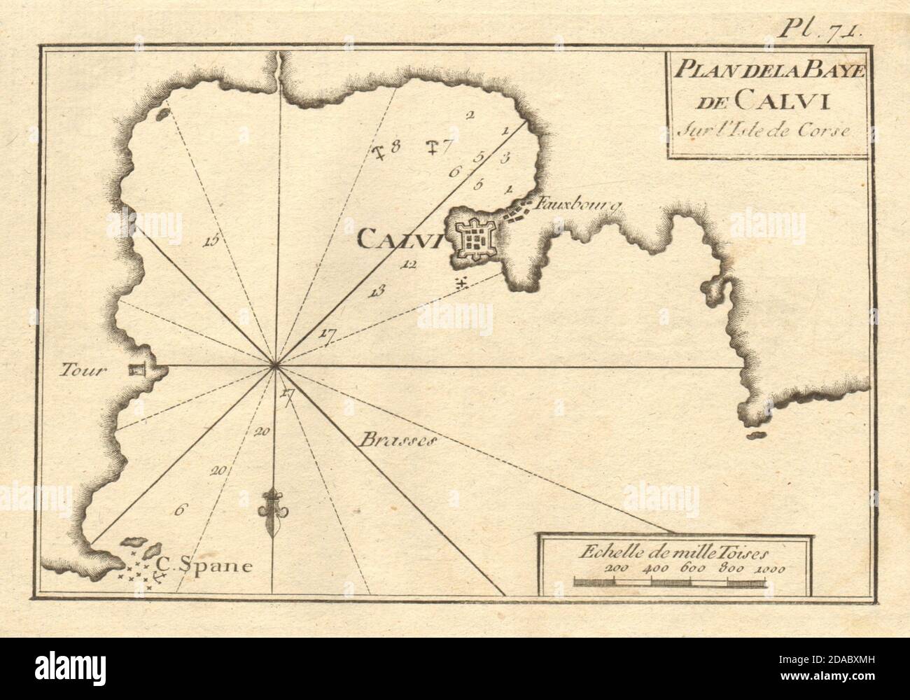 Plan de la Baye de Calvi, sur l'Isle de Corse. Calvi, Corsica. ROUX ...