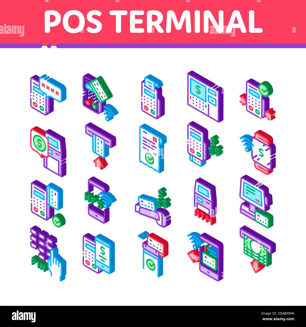 Pos Terminal Device Isometric Icons Set Vector Stock Vector Image & Art ...
