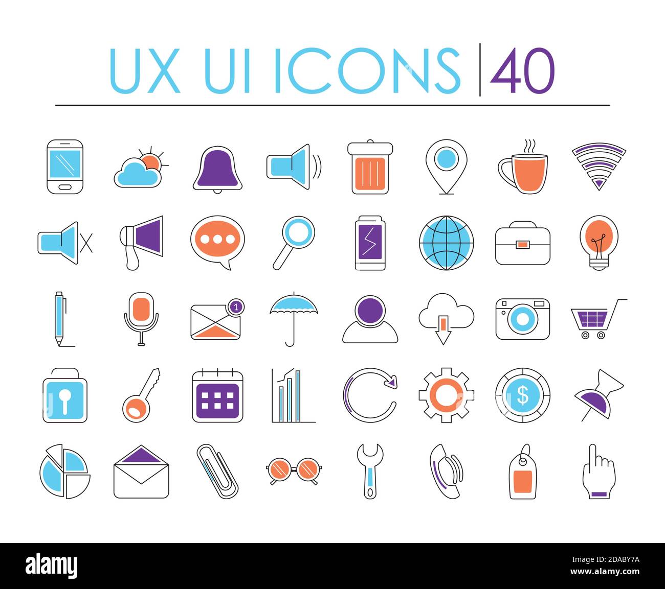 ux ui icons over white background, half line half color style, vector ...