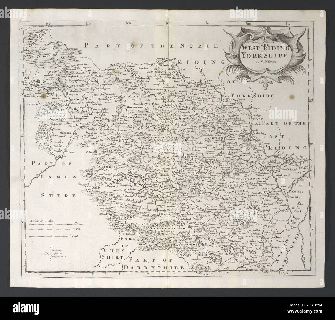 WEST RIDING OF YORKSHIRE. by ROBERT MORDEN from Camden's Britannia 1722 ...