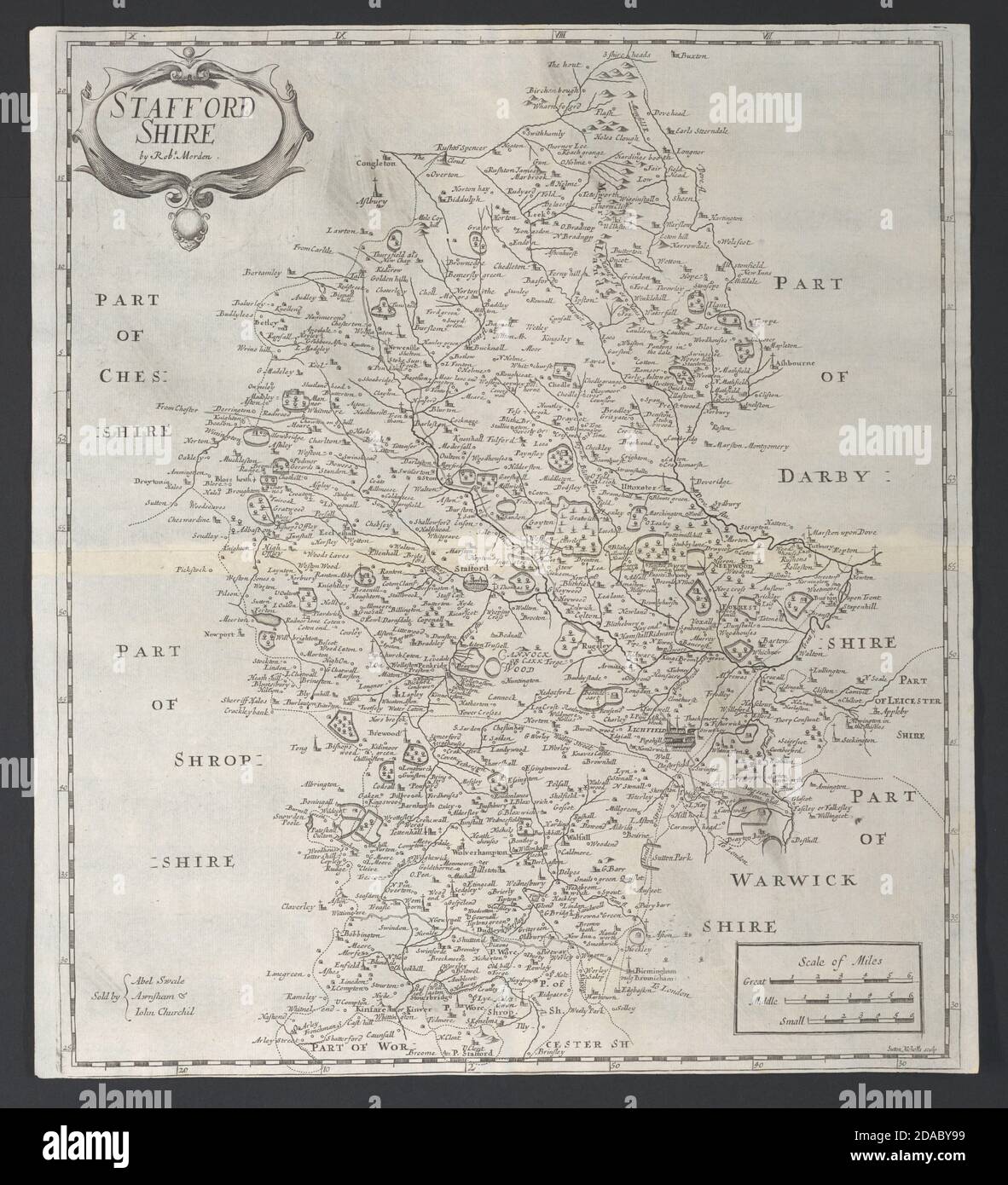 Staffordshire. 'STAFFORD SHIRE' by ROBERT MORDEN. Camden's Britannia ...