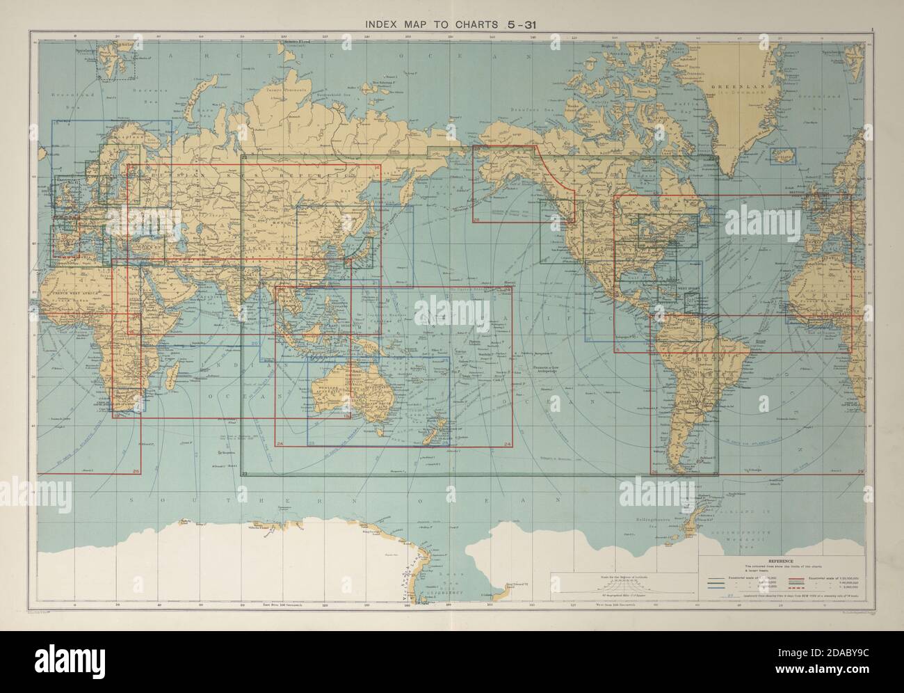 WORLD. Index Map To Charts. Large 50x70cm 1927 old vintage plan Stock ...
