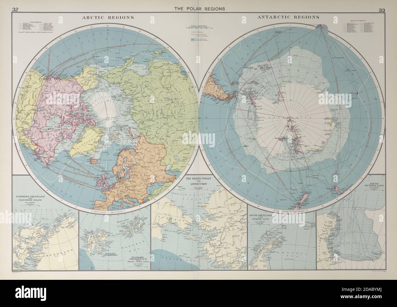 Polar Regions. Arctic/Antarctic sea chart. Steamer routes. LARGE 1927 ...