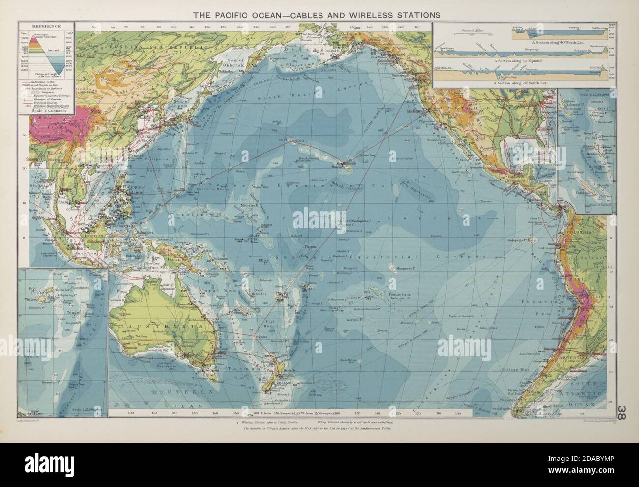 Pacific Ocean. Cables & Wireless Stations. Shipping routes 1927 old map ...