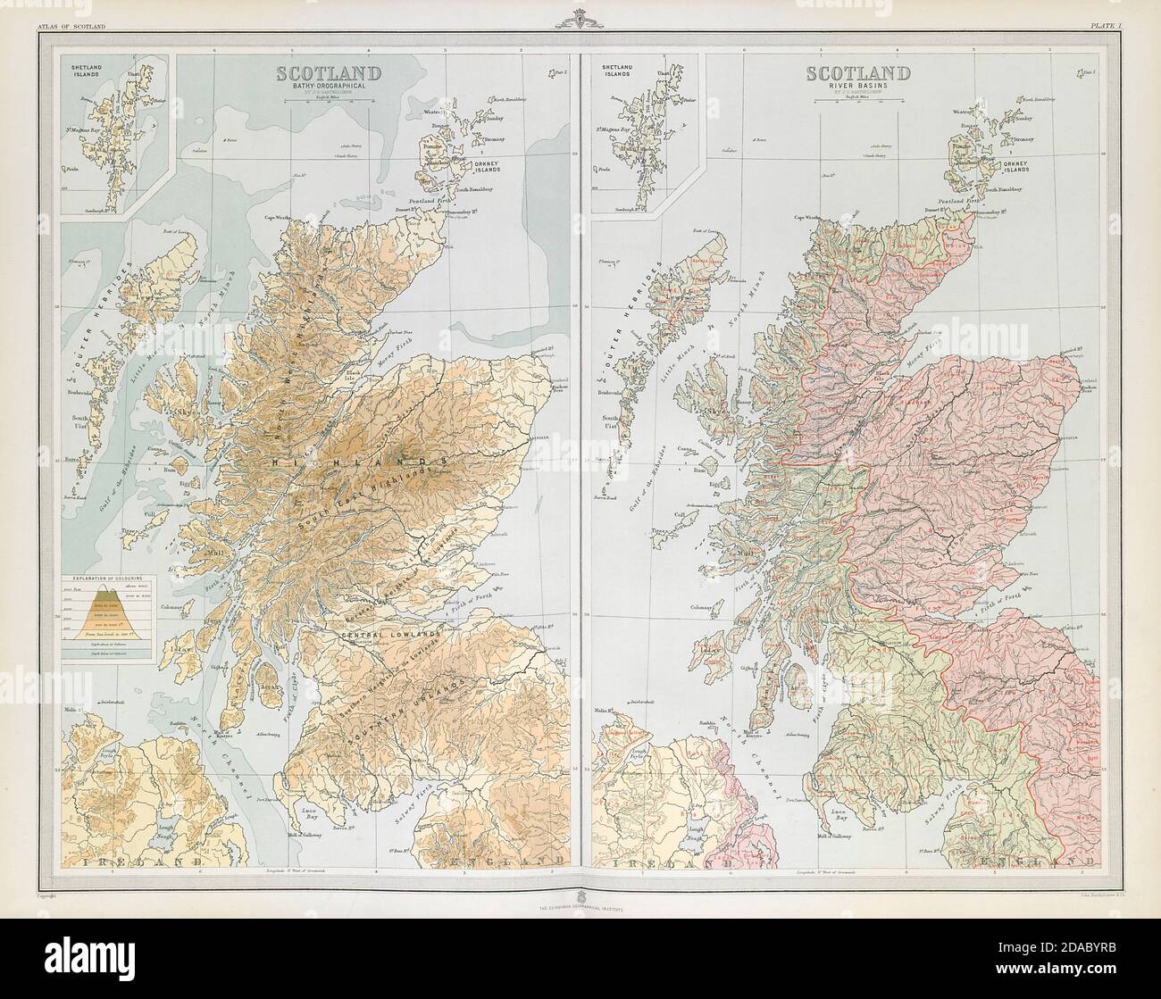 SCOTLAND. Relief & River basins. Watersheds. Drainage divide. LARGE ...