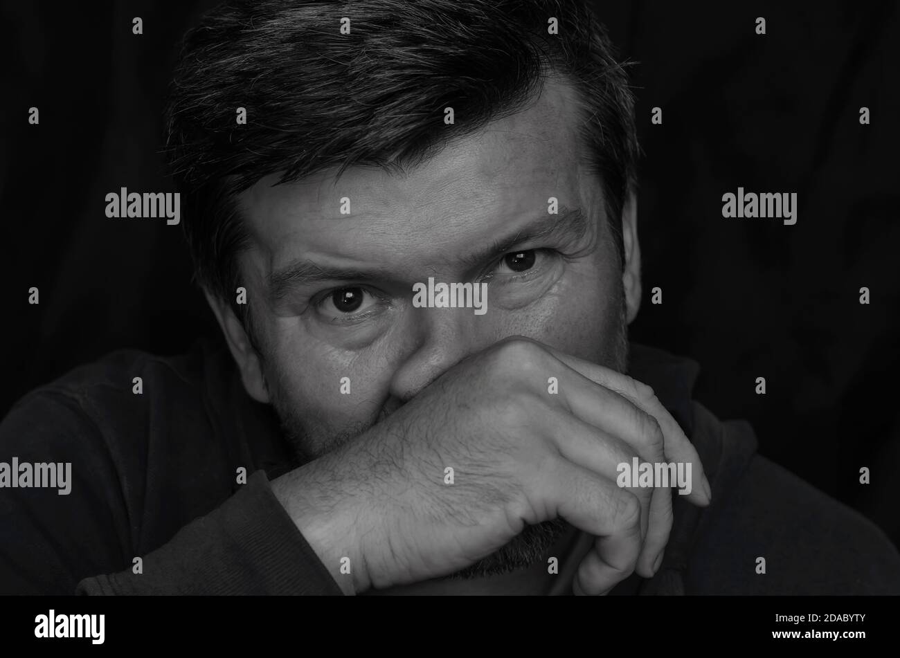 Language of body movements concept. Black and white portrait of an ...