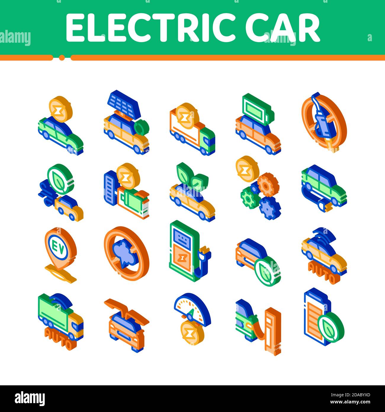 Electric Car Transport Isometric Icons Set Vector Stock Vector Image ...