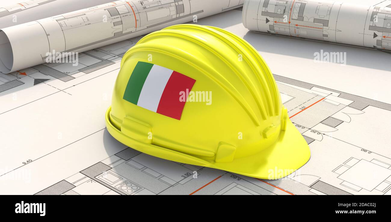 Construction industry safety in Italy, Italian flag hardhat yellow ...