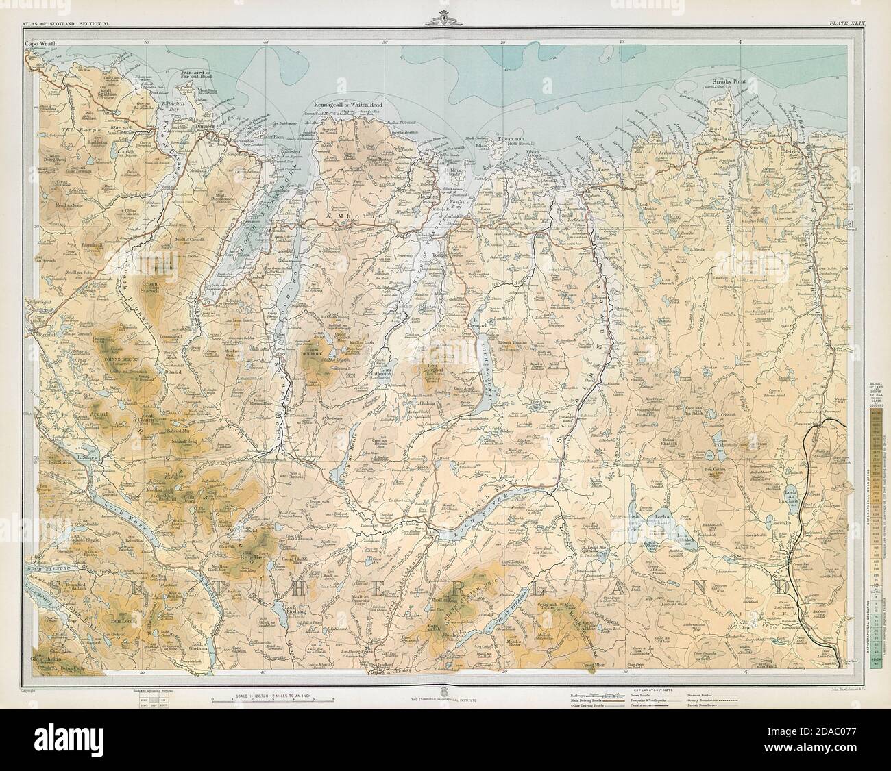SUTHERLAND COAST Strathy Head Loch Eriball Durness Scotland. LARGE 1895 ...
