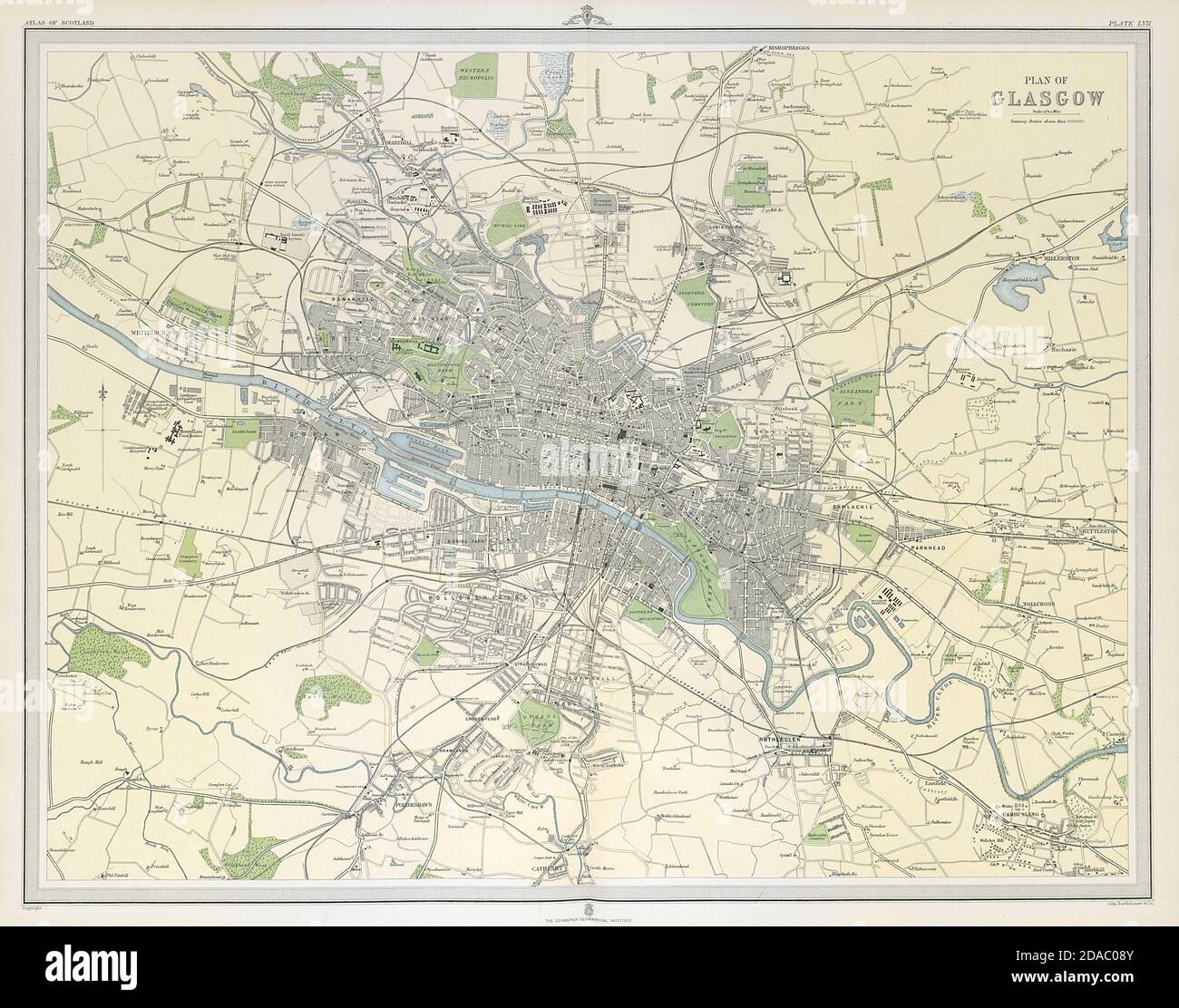 Large antique GLASGOW town/city plan. 45 x 55 cm. LARGE 1895 old map ...