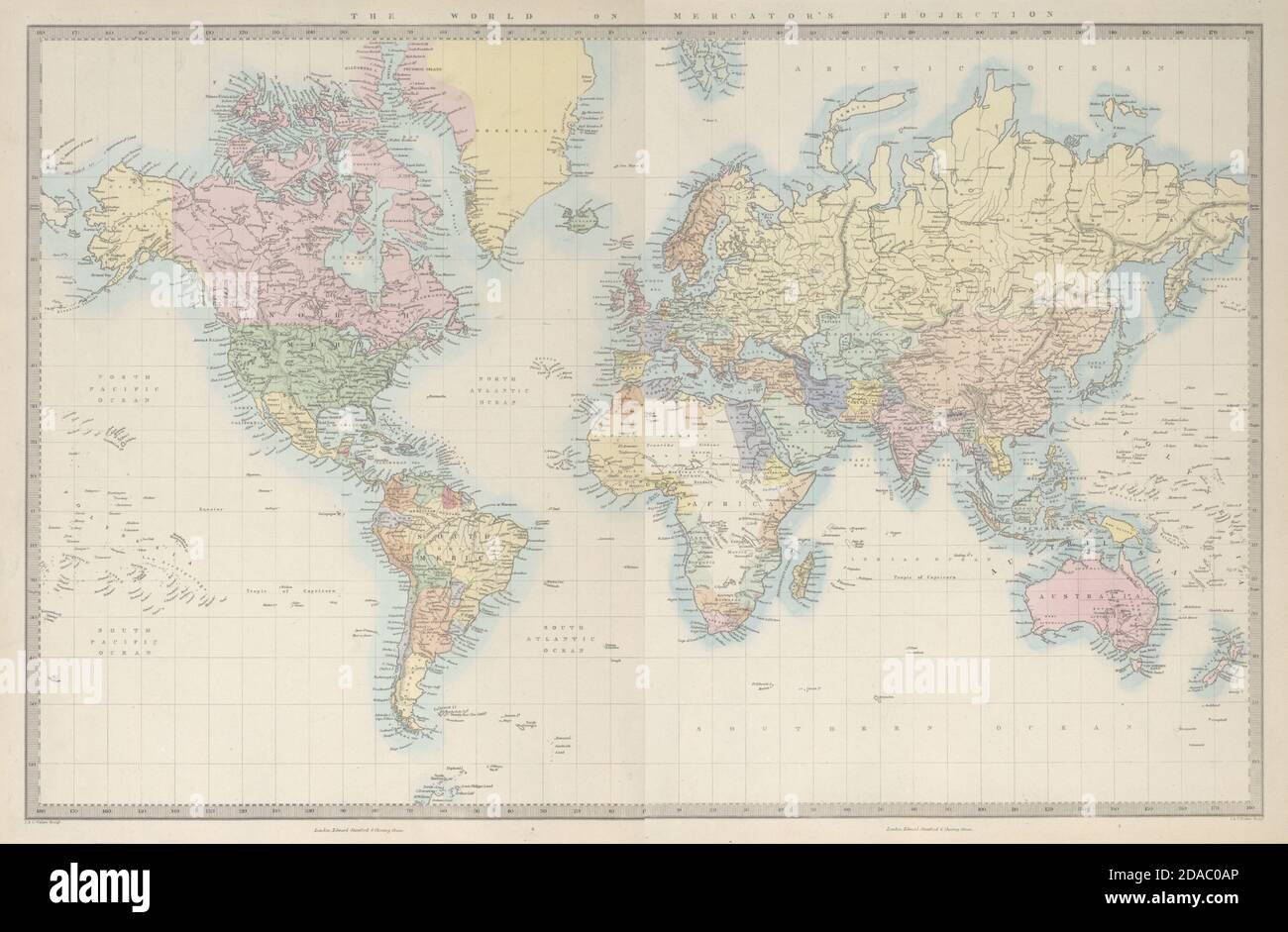 WORLD ON MERCATOR'S PROJECTION Chinese Outer Manchuria SDUK 1857 old ...