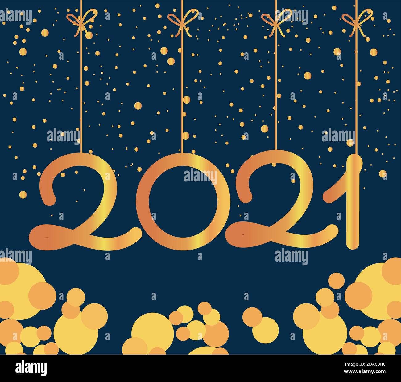 happy new year design with golden numbers hanging and decorations over ...