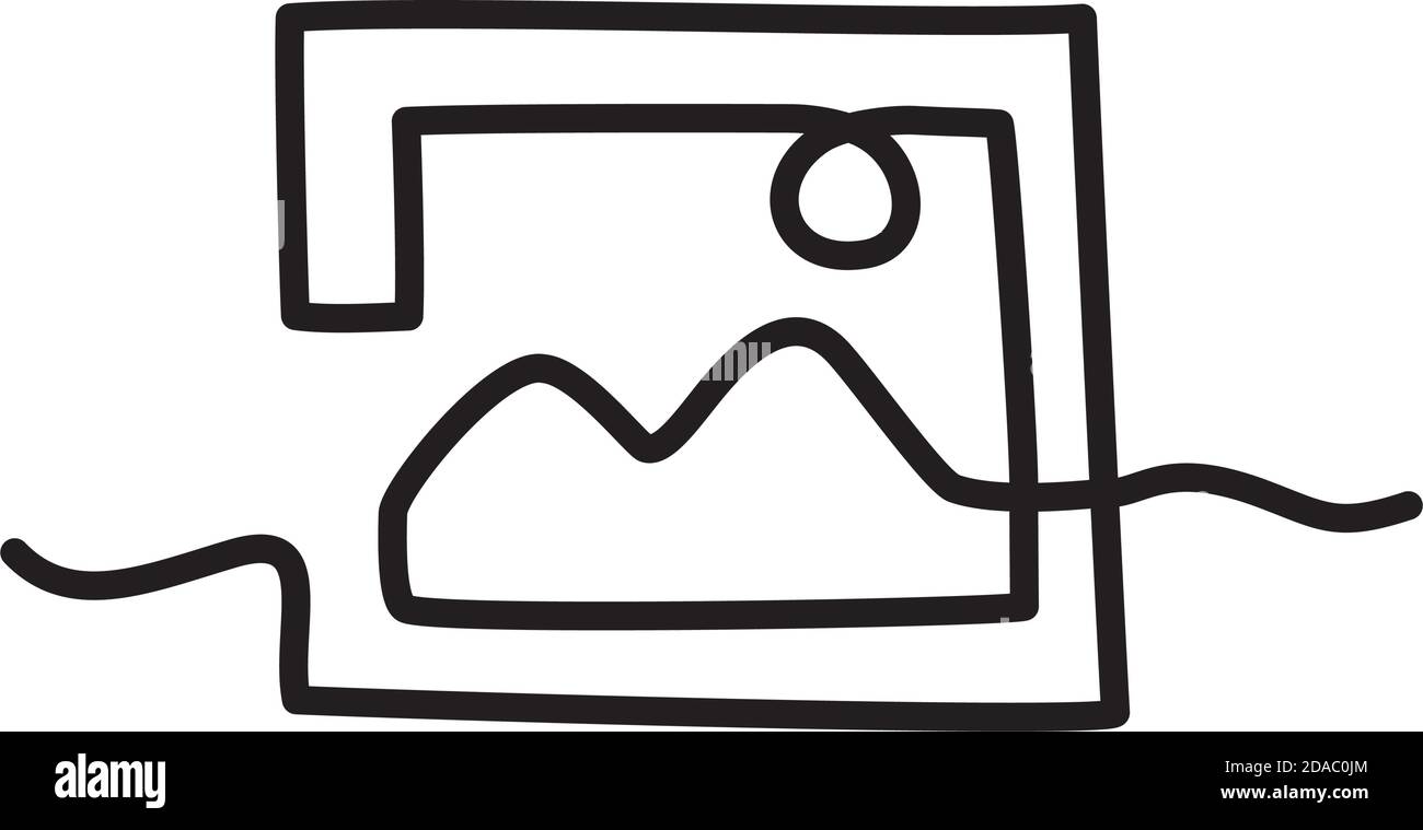 one line design of picture icon over white background, line style ...