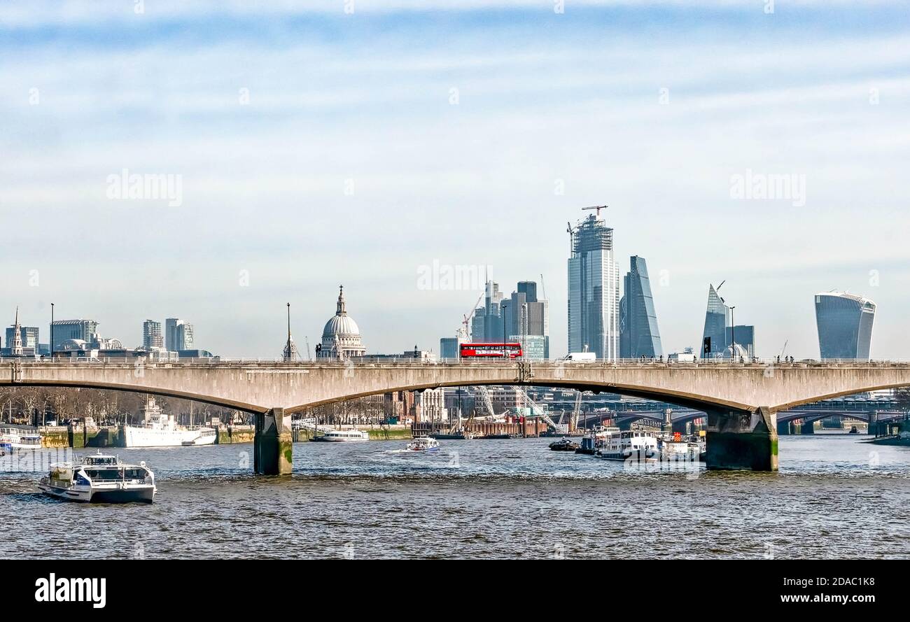 February 2019. The City of London as seen over Waterloo Bridge, London ...