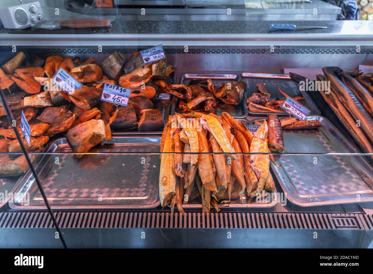 Smoked fishes in Katy Rybackie village over Bay of Vistula, Pomeranian ...
