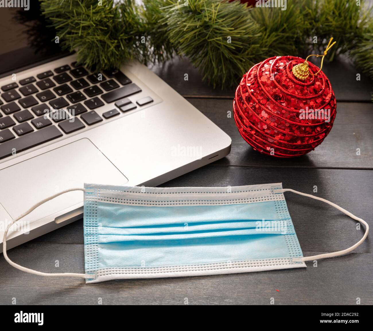 Christmas lockdown, office closed, covid 19 pandemic. Protective mask ...