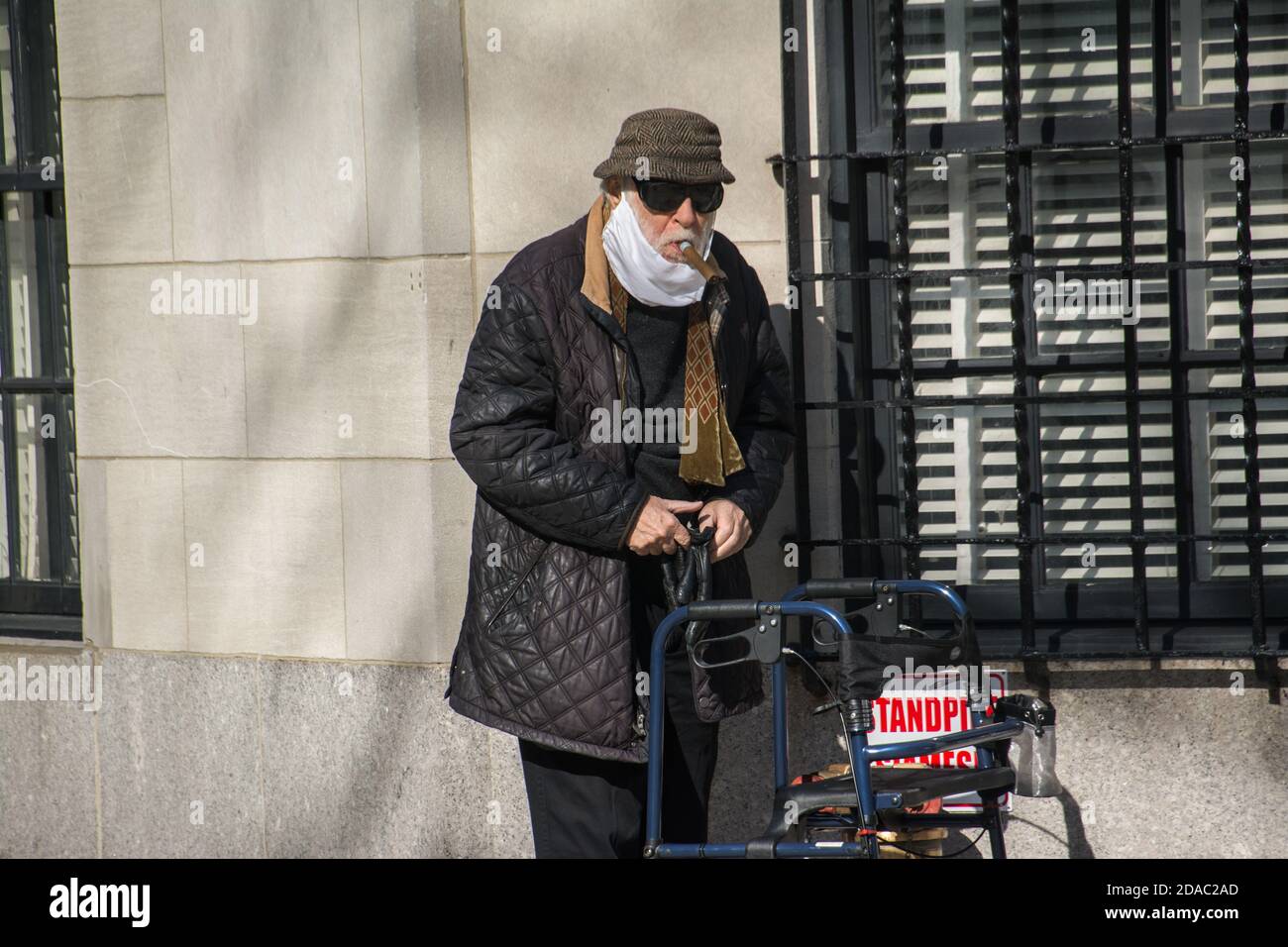 Elderly Man Walking In Manhattan Smoking Cigar while Wearing Mask ...