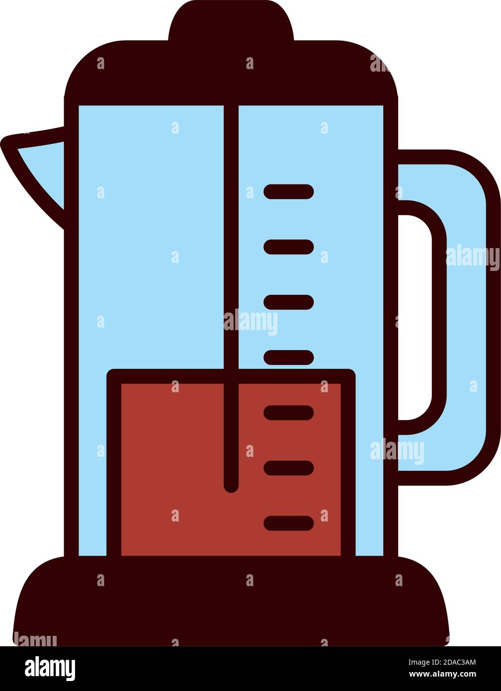 french press coffee icon over white background, line and fill style ...