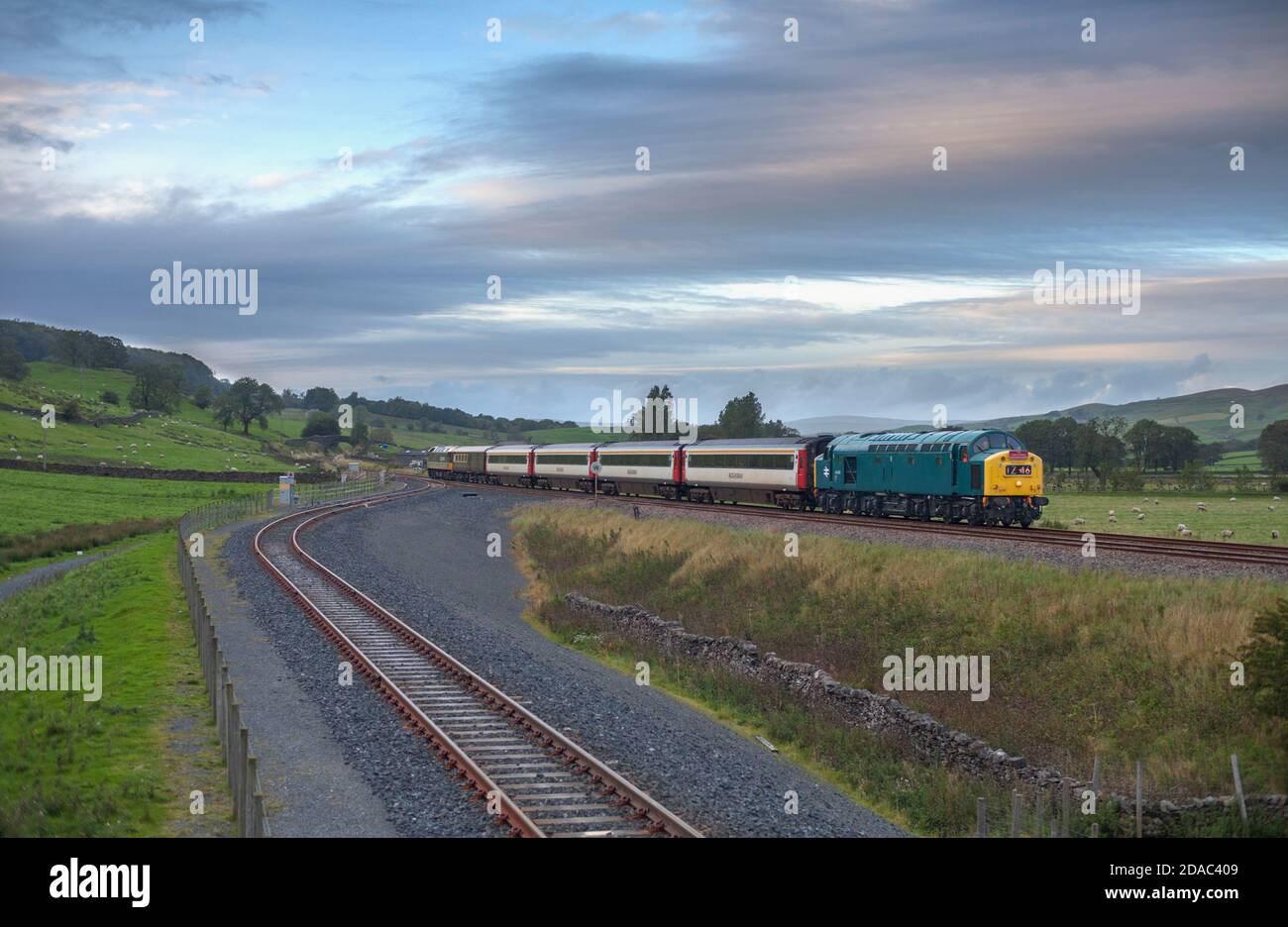 Preserved class 40 diesel locomotive 40145 passing Helwith Bridge on ...