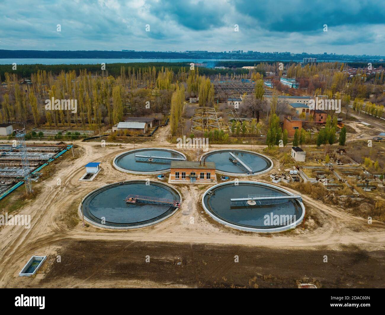 Modern sewage treatment plant, aerial view from drone Stock Photo - Alamy