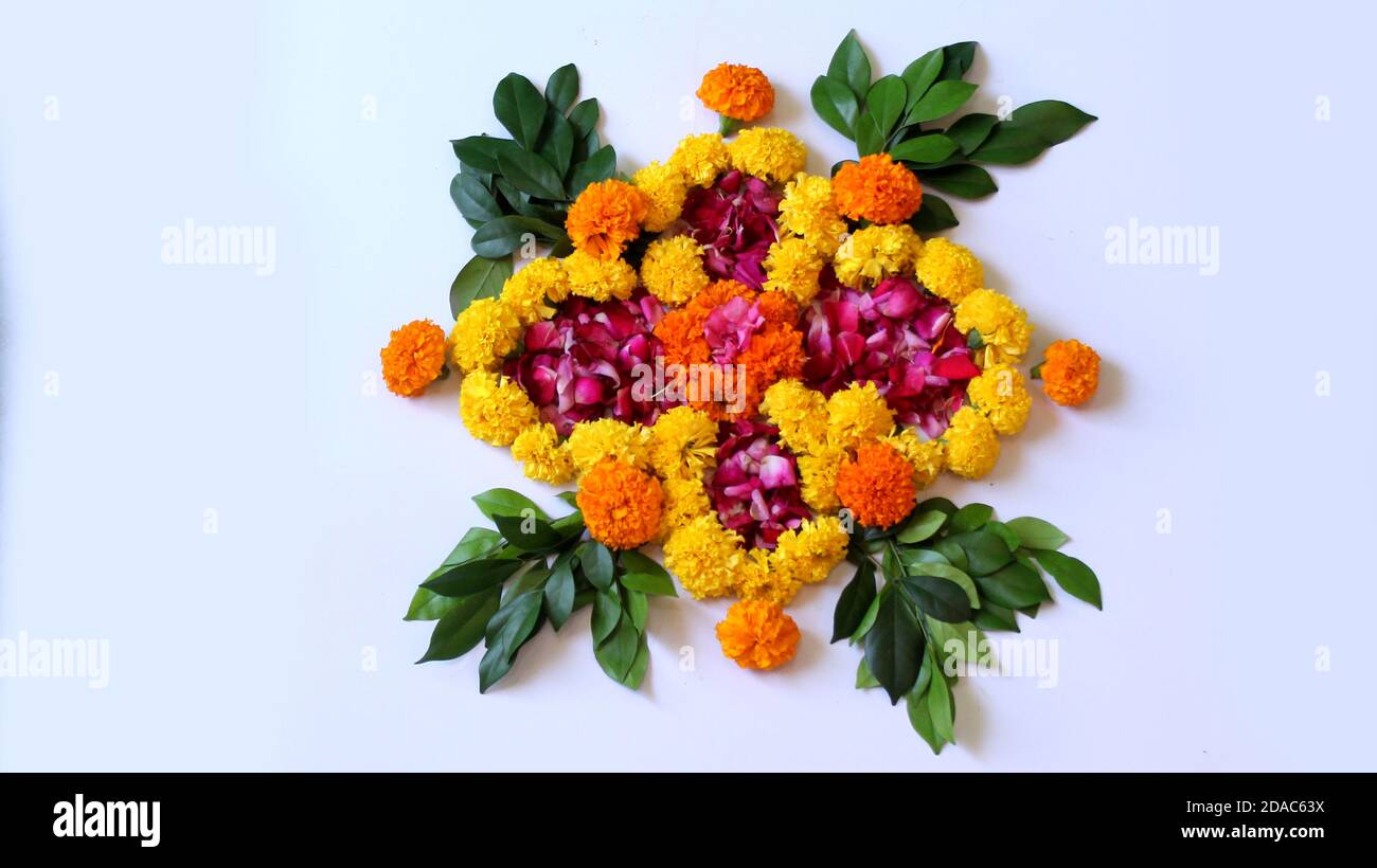 Rangoli Designs With Flowers And Leaves