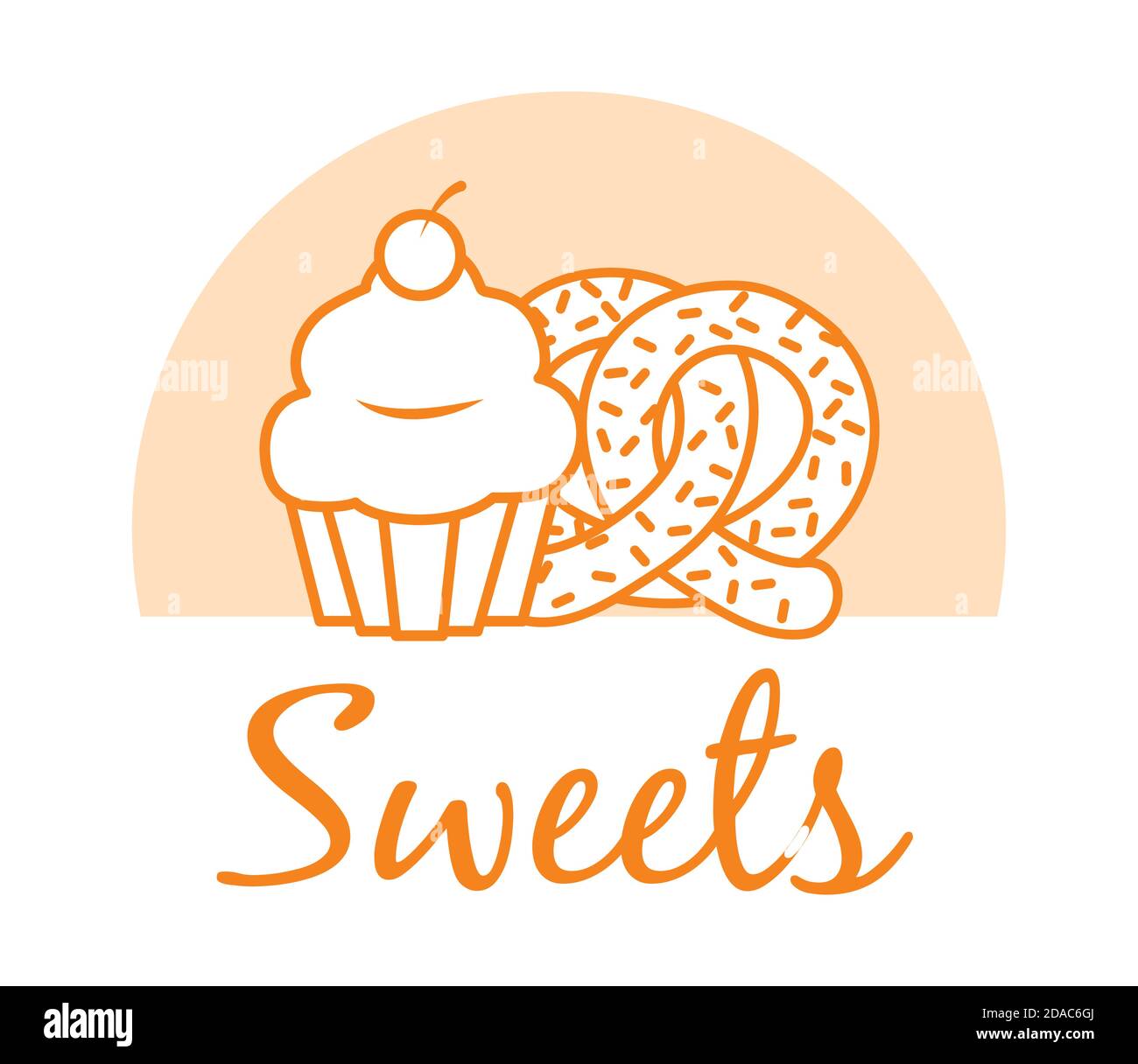 sweets design with cupcake and pretzel over white background, line ...