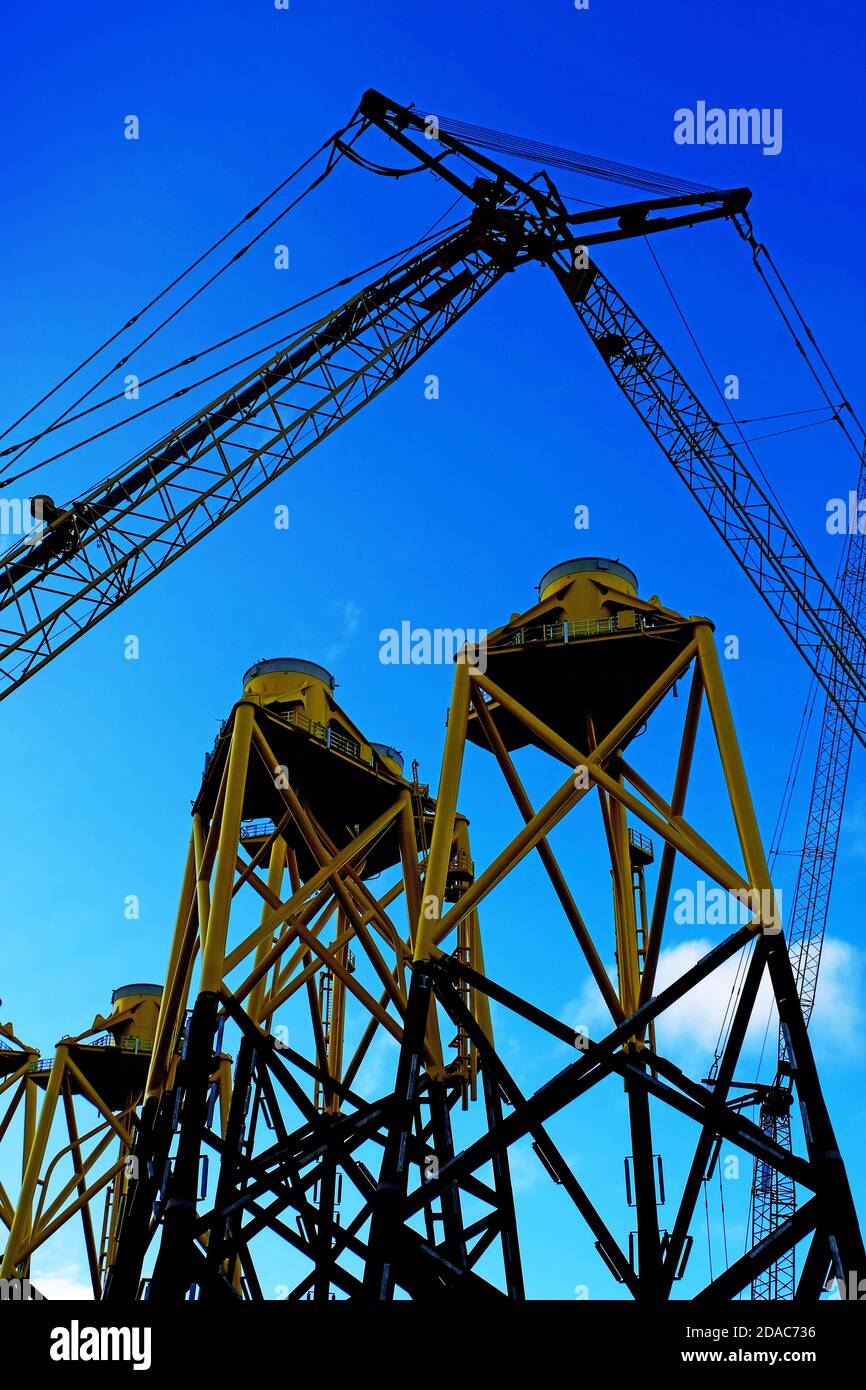 Wind turbine fabrication and cranes at Smulders Howdon on Tyne yard ...