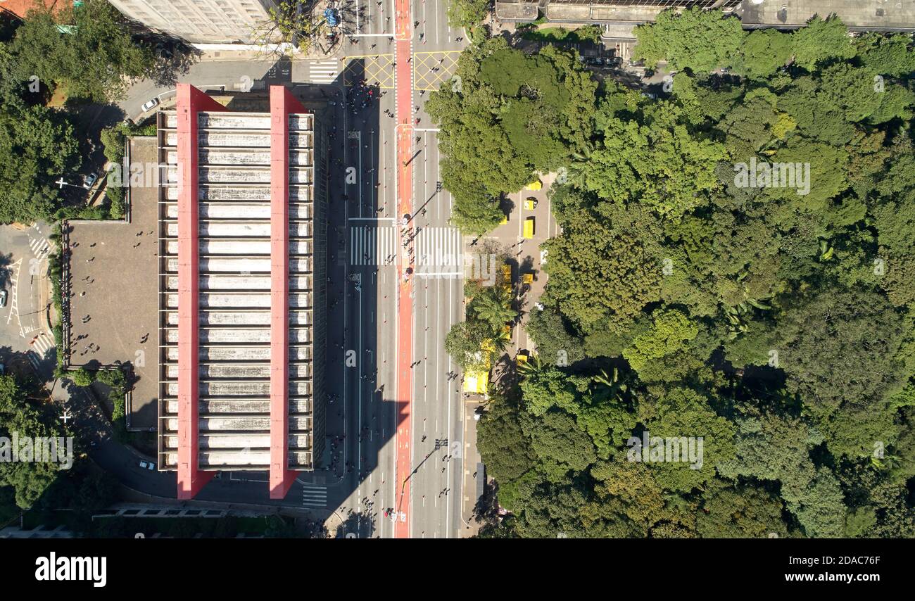 Sao Paulo, Brazil - April 2019: MASP (Sao Paulo Museum of Art). Top view of MASP museum ...