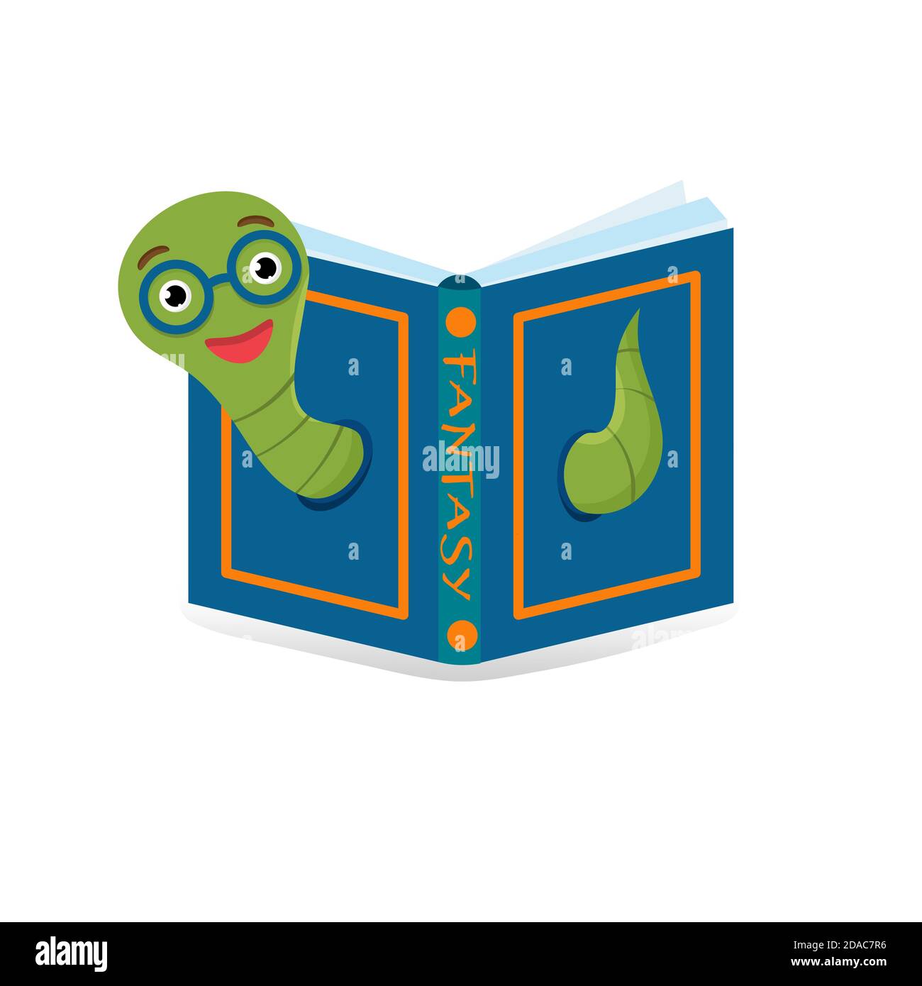 Cute bookworm with glasses popping out of old hardcvoer book, isolated ...