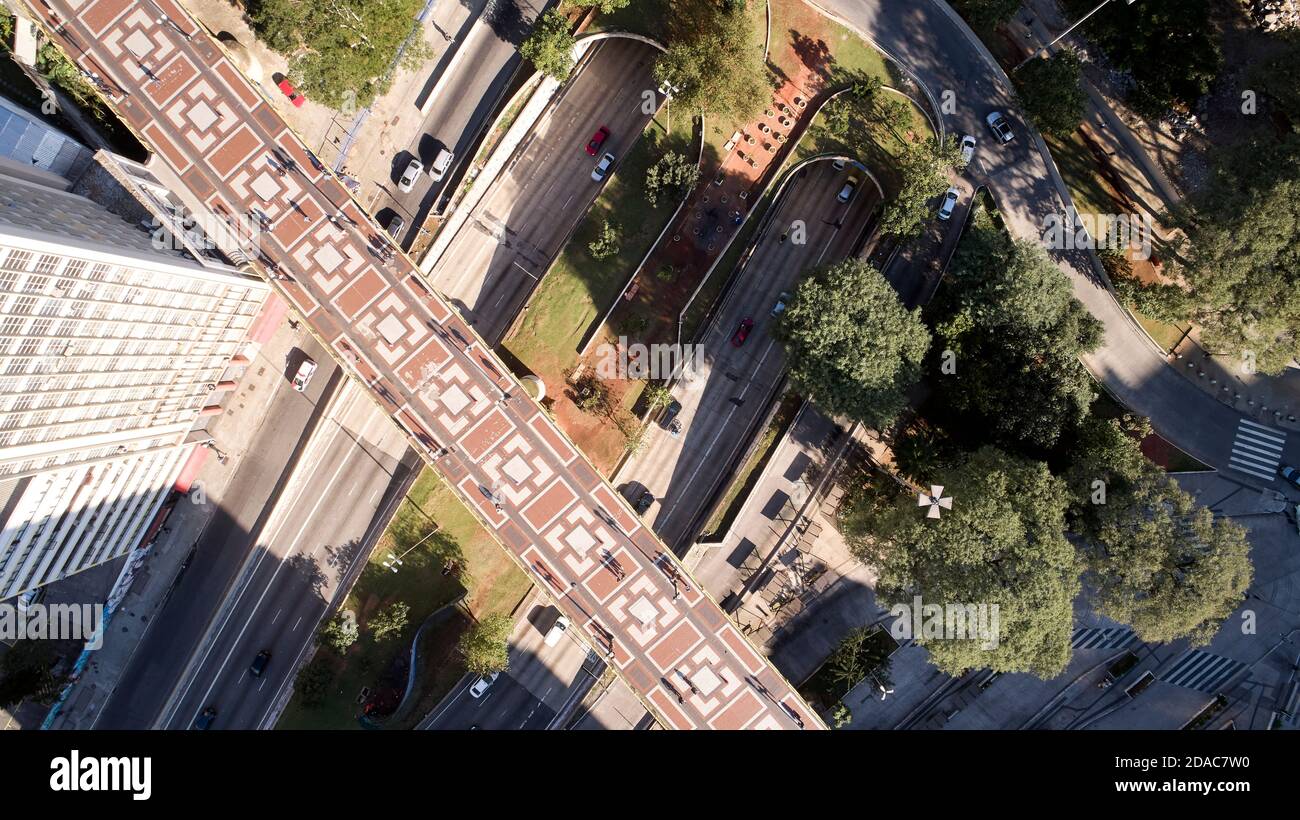 Top view of avenue and viaduct near to the Vale do Anhangabau in Sao ...