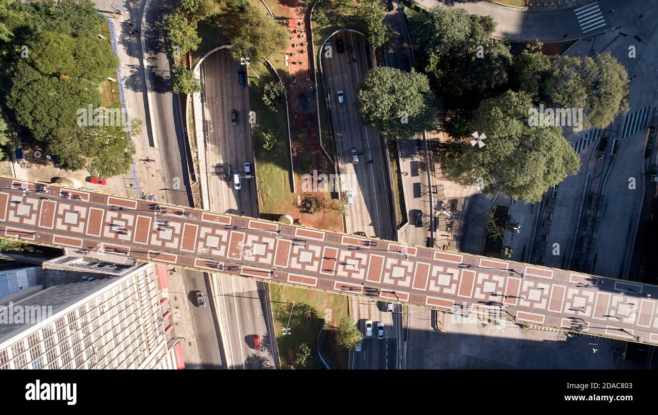 Top view of avenue and viaduct near to the Vale do Anhangabau in Sao ...