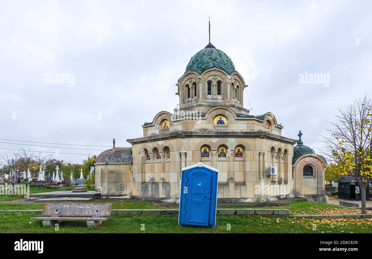 Cemetery orthodox Chapel/church from 19-th century with a blue public ...
