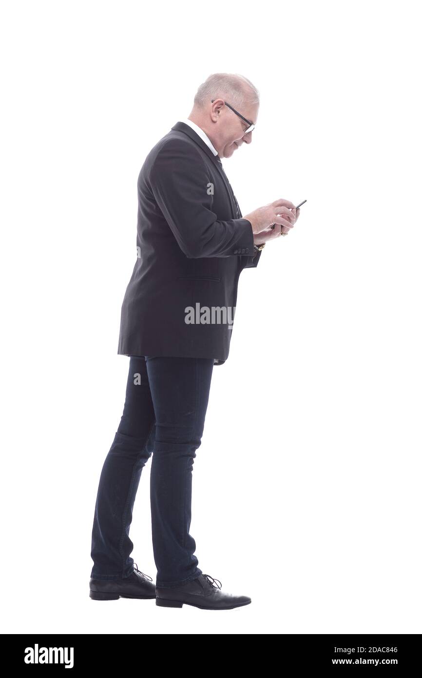 side view. businessman reading e- mail on his smartphone Stock Photo ...