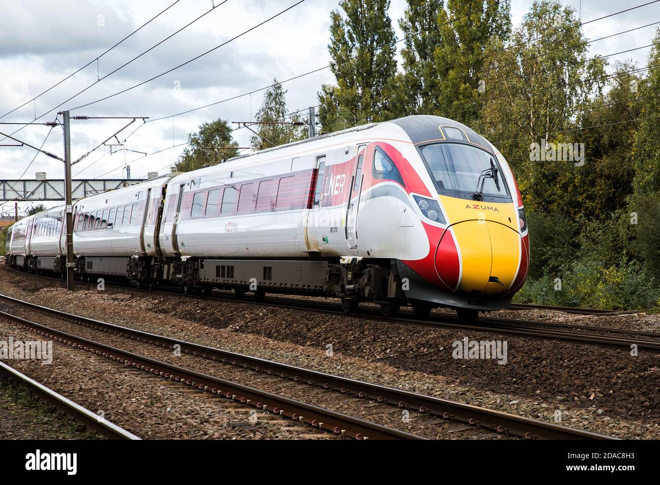 DONCASTER, UK - OCTOBER 15, 2020. A Hitachi Azuma Class 800 diesel ...