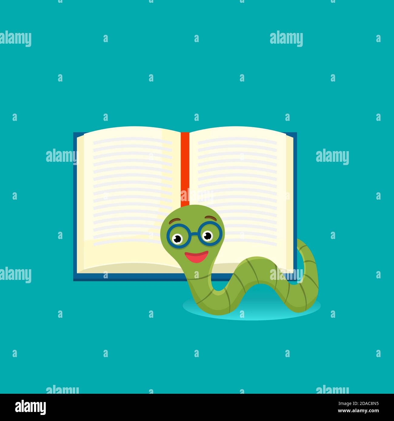 Cute bookworm with glasses near an open book, , isolated on blue ...