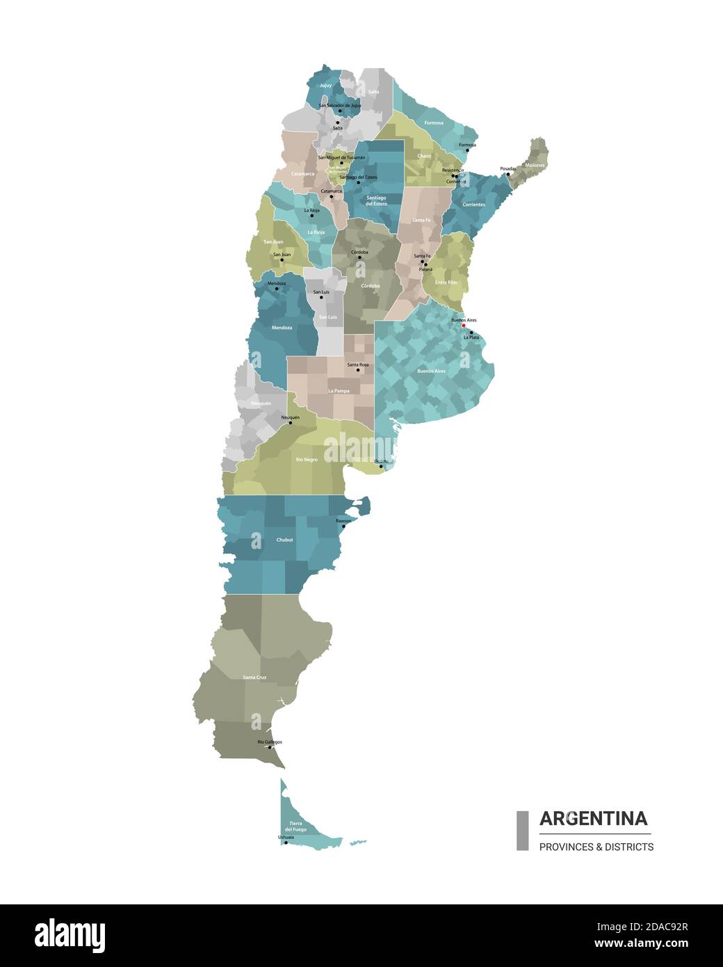 Argentina higt detailed map with subdivisions. Administrative map of ...