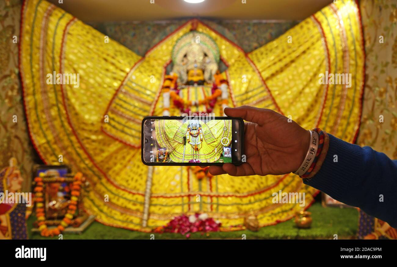 Beawar, Rajasthan, India, Nov. 11, 2020: A devotee clicks picture of ...
