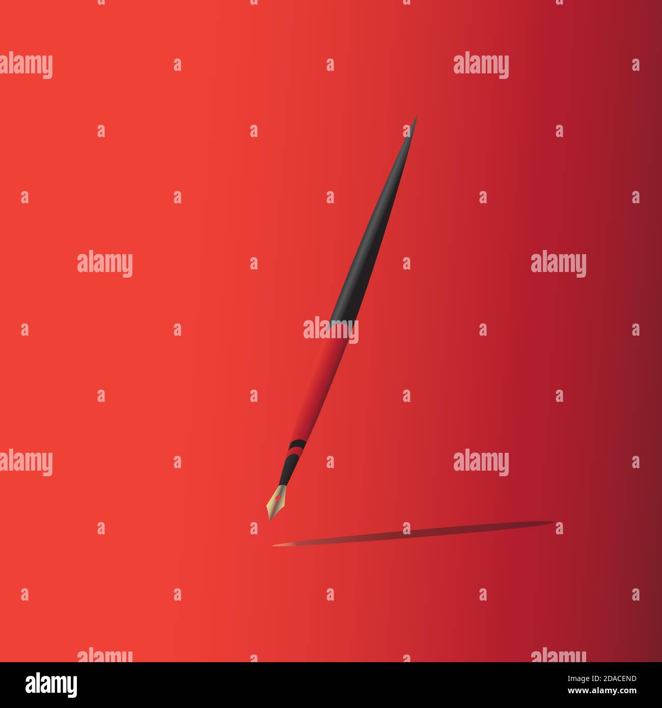 Fountain pen in red and black color body with drawing line on paper in ...