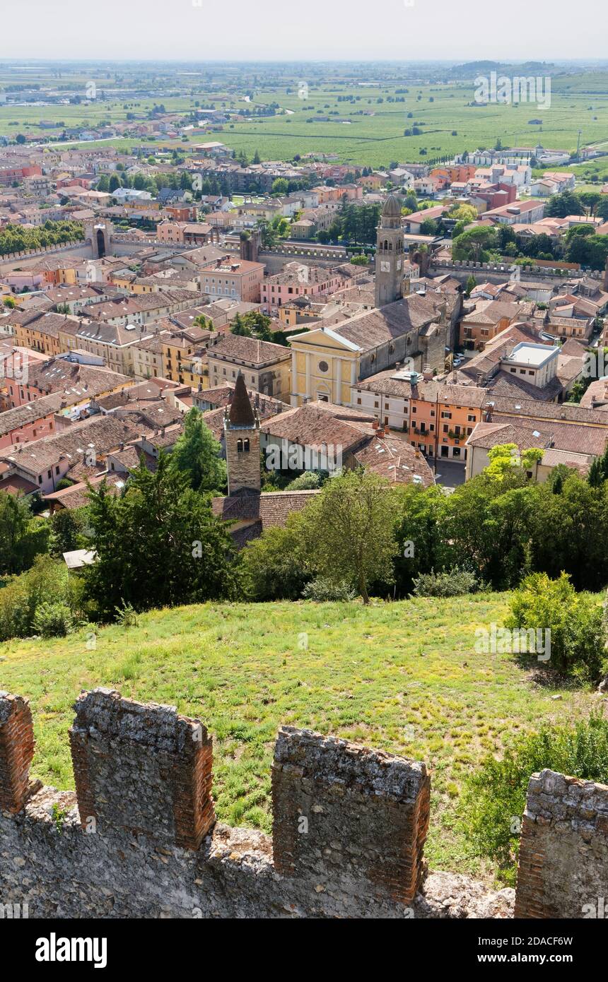 Panoramic view of the old town Soave, Italy, with its medieval walls ...
