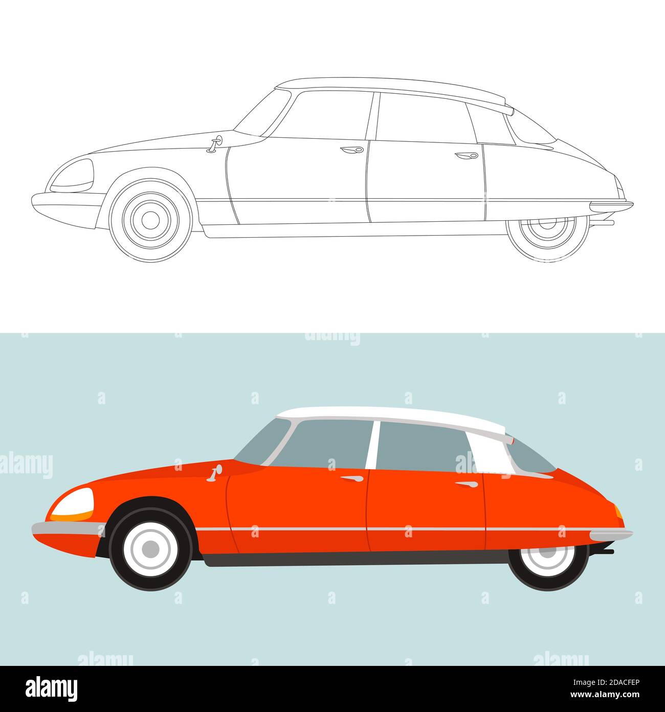 vintage car,vector illustration,lining draw,profile side Stock Photo ...