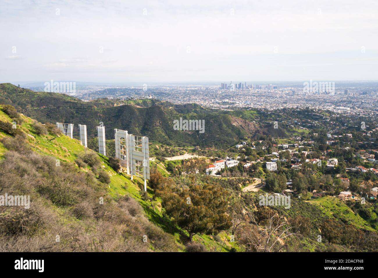 View from above the Hollywood sign, famous popular place for tourists ...