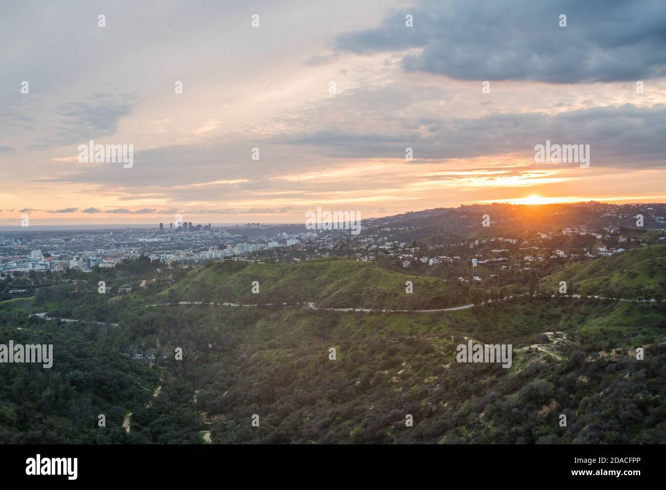 Beautiful sunset over Los Angeles and Hollywood Hills seen from ...