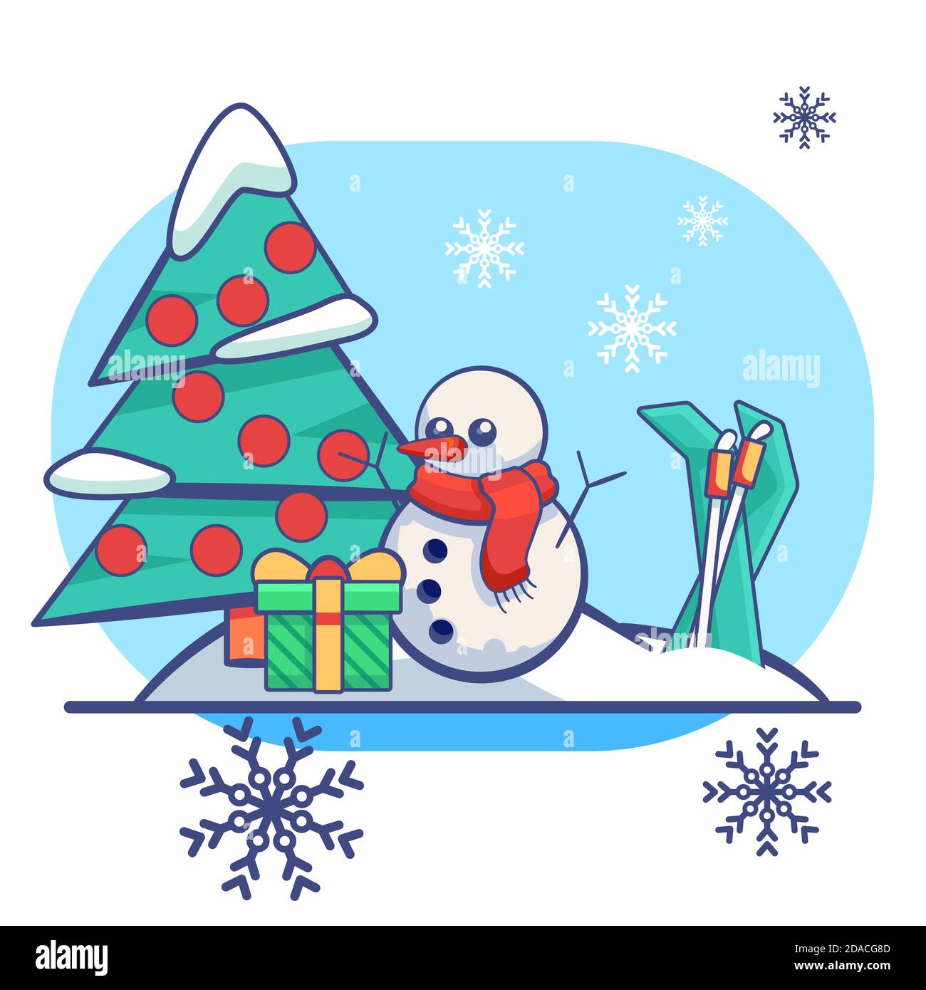 Fir tree and snowman on white isolated backdrop. Christmas holiday ...