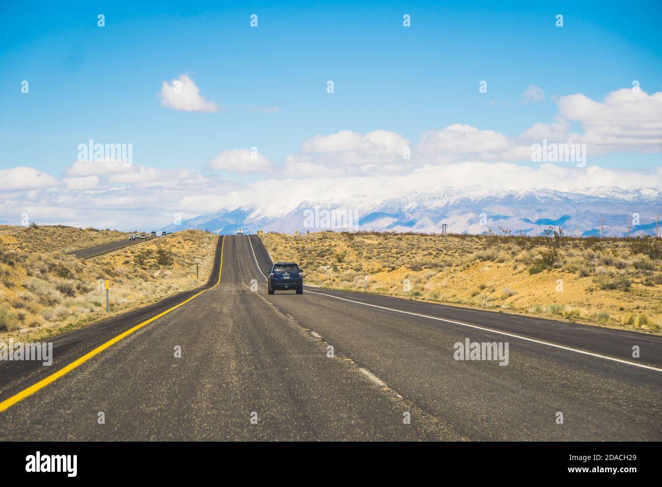 Driving on a typical highway in California, USA, surrounded by ...