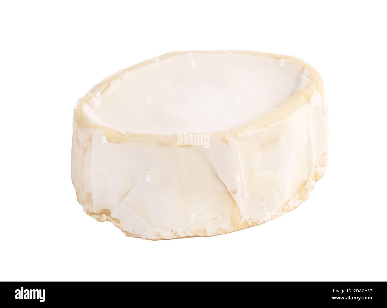 Small oval cheese with a white rind on a white background Stock Photo ...