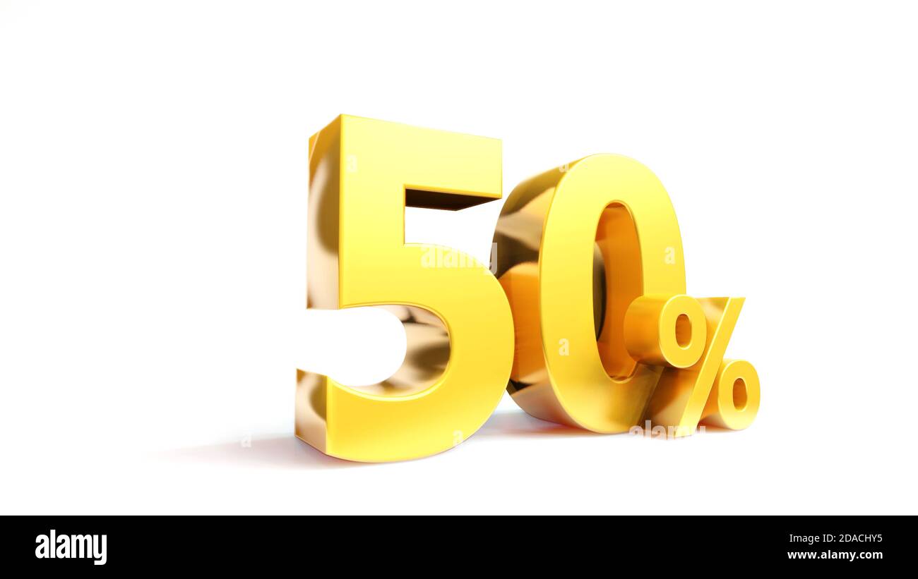 50% Golden symbol , 3D render Stock Photo - Alamy