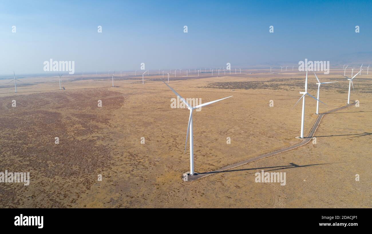 drone image of a renewable energy plan powered by wind Stock Photo - Alamy