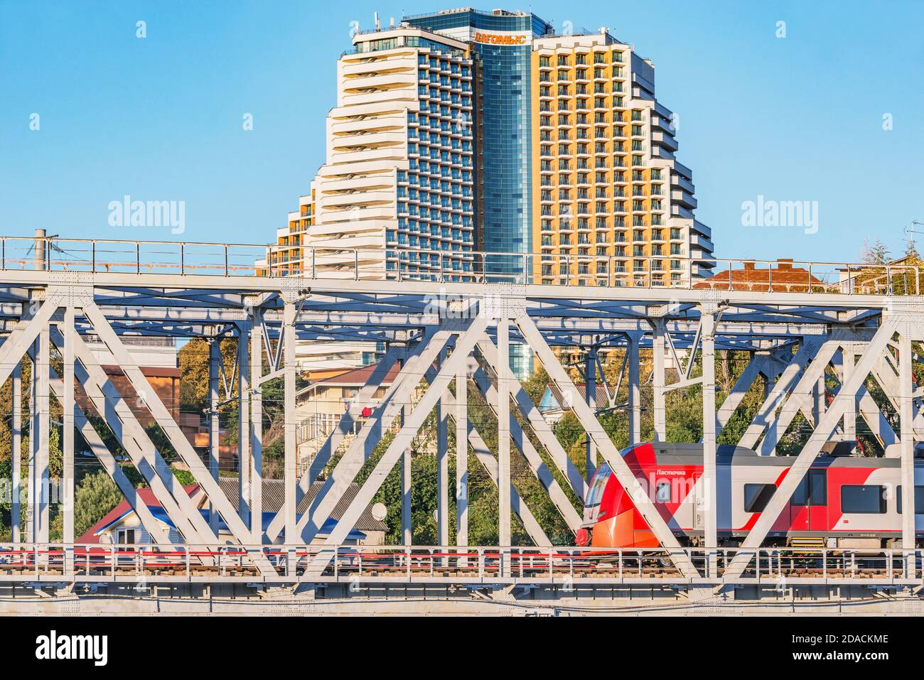 Sochi, Russia - October 08, 2020: Passenger train moves through the ...