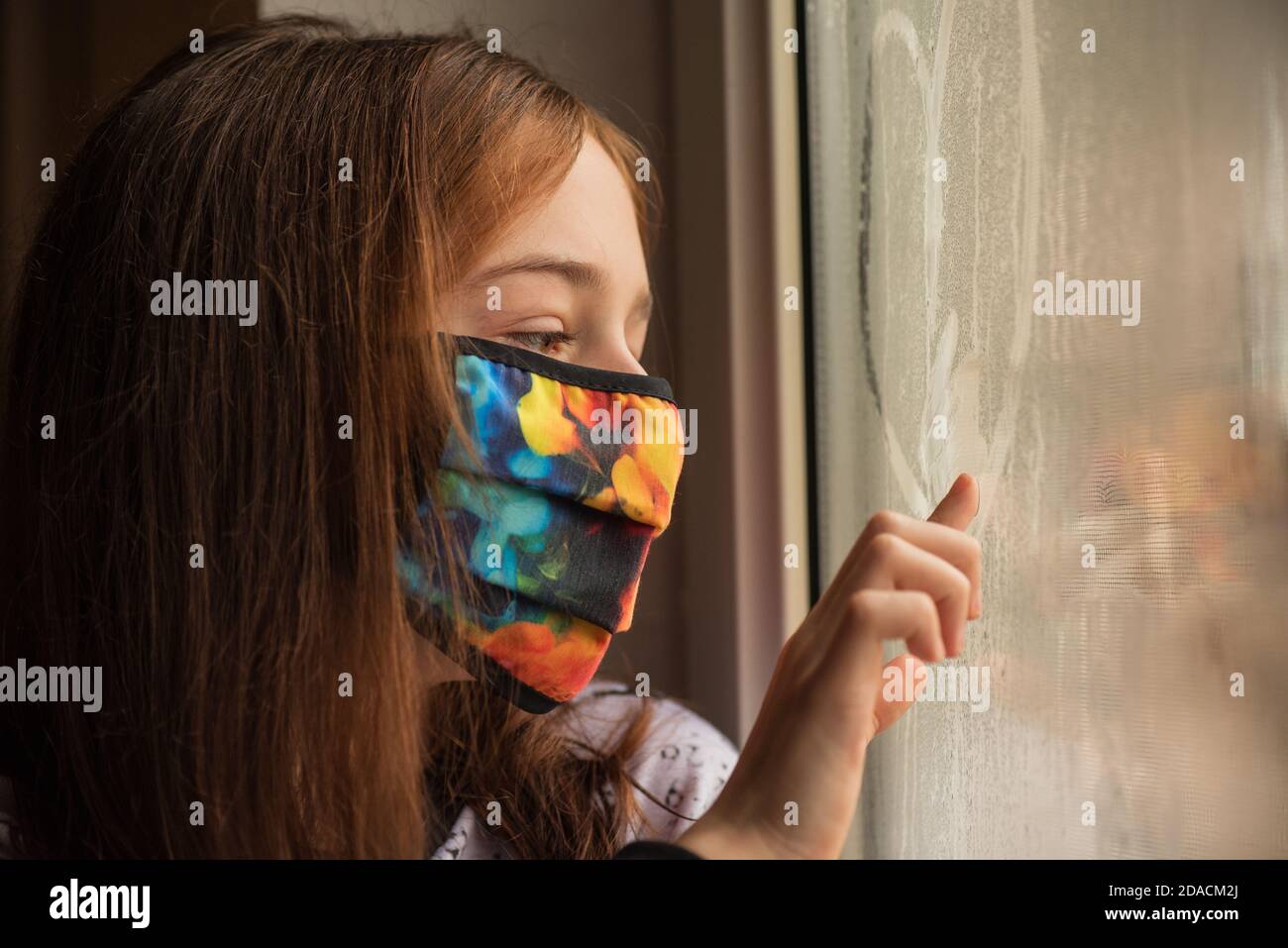 Little european girl wearing mask for protect. Sick child Little girls ...